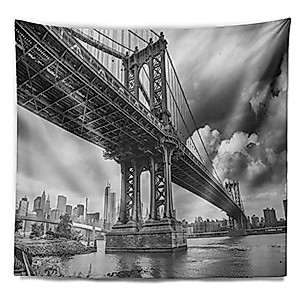 Designart 'Manhattan Bridge in Gray Shade' Cityscape Photo Tapestry Blanket Décor Wall Art for Home and Office, Created On Lightweight Polyester Fabric x Large: 92 in. x 78 in