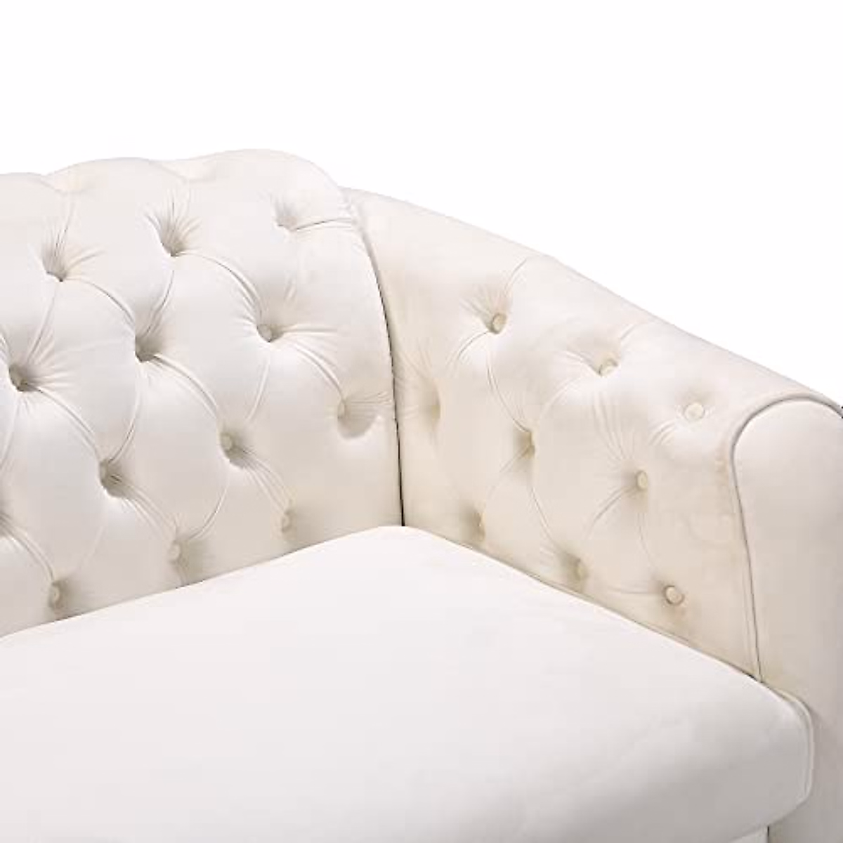 Chesterfield Loveseat Velvet, 82" Large Upholstered Sofa with Button-Tufted Back, Retro Modern Sleeper Sofa Settee with Curved Gold Metal Frame, 3 Seater Wide Comfy Couches for Living Room (White)