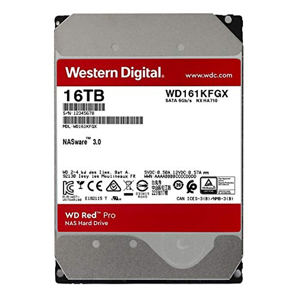 Western Digital 16TB WD Red Pro NAS Internal Hard Drive HDD - 7200 RPM, SATA 6 Gb/s, CMR, 256 MB Cache, 3.5" - WD161KFGX