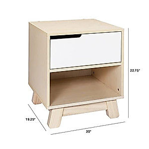 Babyletto Hudson Nightstand with USB Port in Washed Natural and White, 1 Drawer and Storage Cubby
