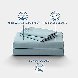 KAKABELL 100% Washed Cotton Linen Duvet Covers Set,Luxury Soft and Breathable Portable Openings 3 Piece Bedding Set,1200 Thread Count,with 8 Corner Ties 90x90 Inches(Light Blue,Full/Queen)