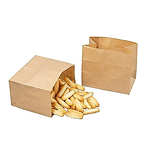 Bag Tek 4.25" x 2.5" x 3.75" Paper Bags For Snacks, 100 Large Paper Bag For Foods - Disposable, Greaseproof, Paper Kraft Snack Bags, For Popcorn, Cookies, Fries, And More, Restaurantware