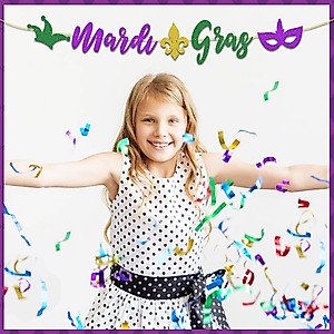 Mardi Gras Banner Garland Mardi Gras Decorations for New Orleans Masquerade Party Supplies Gold Purple Green Glitter Mardi Gras Outdoor Indoor Hanging Mardi Gras Theme Party Supplies Fat Tuesday Decor