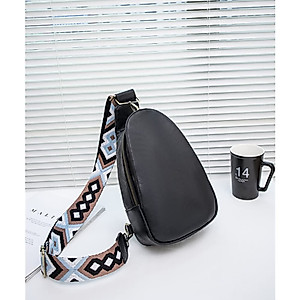 WSRYDJDL Women Chest Bag Sling Bag Small Crossbody PU Leather Satchel Daypack Shoulder backpack for traveling hiking Cycling (Black LG)