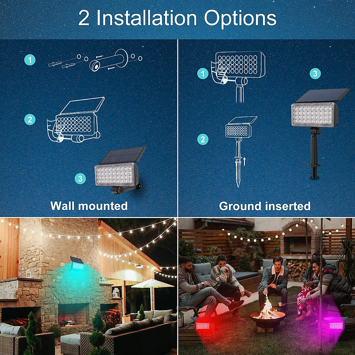 LINQELLY RGB Solar Spotlights, Solar Color Spot Lights Outdoor, 36 LED Solar Spotlights Outdoor Waterproof Landscape Spotlight for Garden Yard Lawn Path 4 Pack