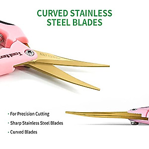 TOOLTENG 12 Packs Pruning Shears with Curved Blades, Garden Trimming Scissors, Gardening Hand Pruning Snips Titanium Coated Precision Bonsai Pruning Shears, Efficient Flower Cutters (Pink)