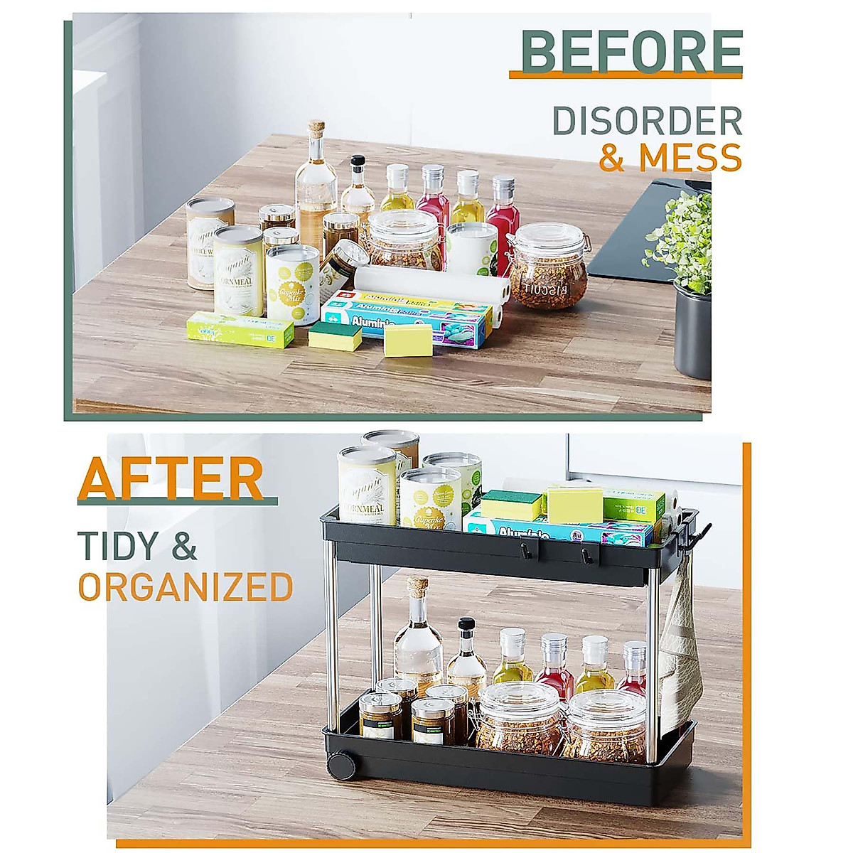 LONONE Under Cabinet Organizer Shelf 2 Tier Bathroom Organizer Under Sink Shelf Simple Trending Stackable 2-Tier Under Sink Cabinet Organizer,Green