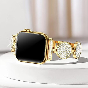 Hallen Apple Watch Band 38mm 40mm 41mm 42mm 44mm 45mm 49mm Women, Jewelry Bling Diamond Rhinestone Bracelet Metal Replacement Strap Wristband for iWatch bands Ultra Series 8 7 6 5 4 3 2 1 SE (38mm40mm41mm, Gold)