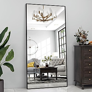 Extra Large 71"x30" Full Length Mirror - Standing, Hanging, or Leaning Rectangle for Wall or Floor - Wall-Mounted Full Body Dressing With Aluminum Alloy Frame for Living Room - Black