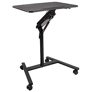 Mount-It! Mobile Standing Laptop Desk, Height Adjustable Rolling Sit Stand Workstation with Casters, 27.5 Wide with Gas Spring Lift Mechanism, Black