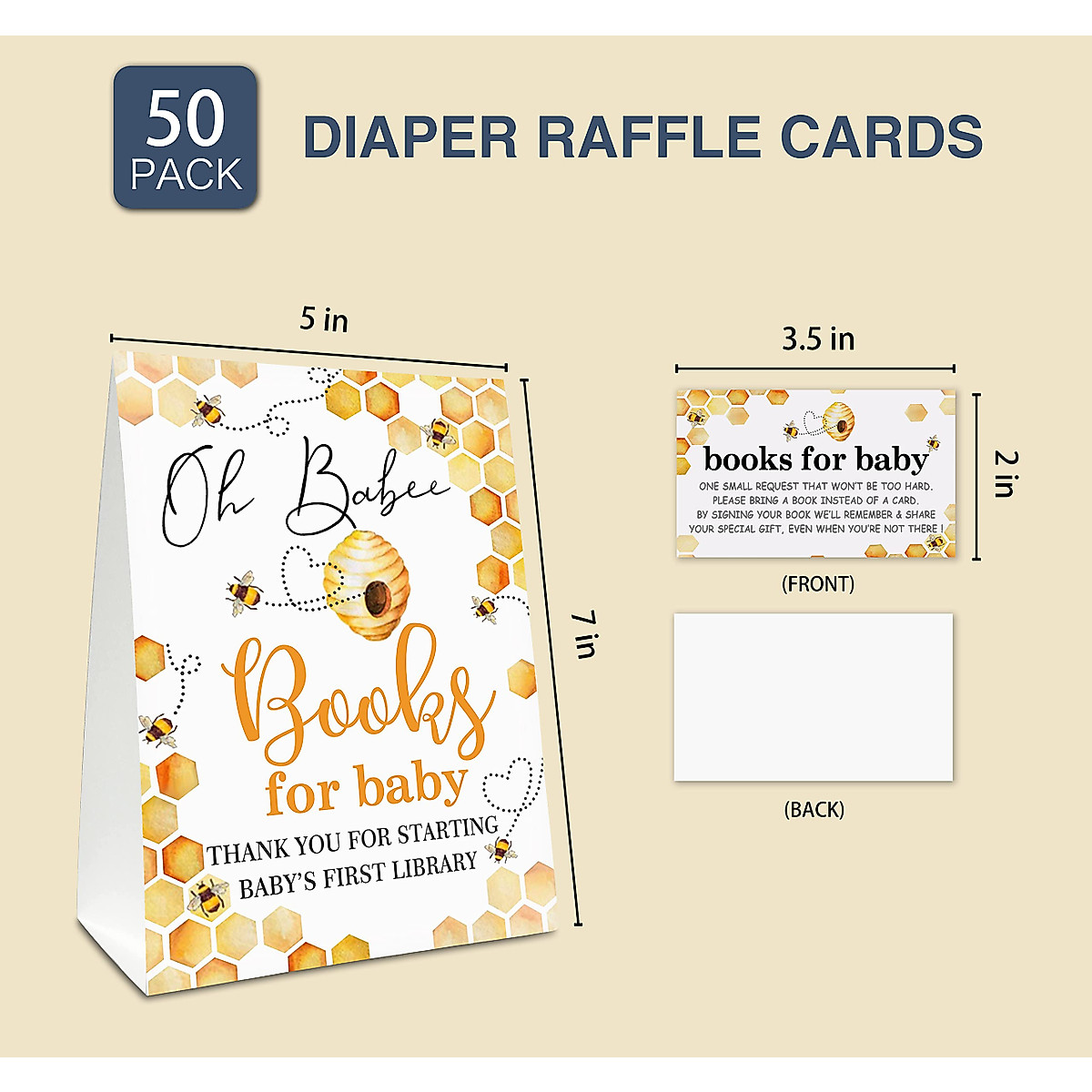 Yuansail Book Request For Baby Shower, Honeycomb Bumble Bee Themed baby cards books for,Party Favors For Baby Showers Game Cards, 1 Sign & 50 Cards Per Pack – (bb013-book)