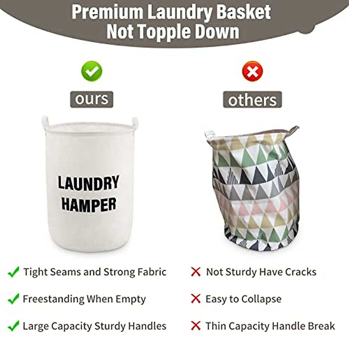Laundry Basket 2 Pack Waterproof Collapsible Laundry Baskets Freestanding Canvas Fabric Dirty Clothes Hamper Home Bedroom College Dorms (Black Letter) 63L