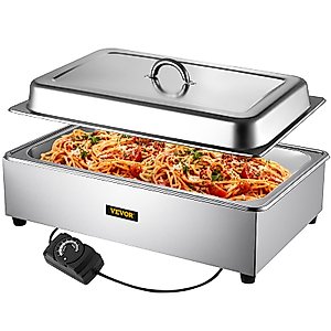 VEVOR 110V 6-Pan Commercial Food Warmer, 1200W Electric Steam Table 15cm/6inch Deep, Stainless Steel Buffet Bain Marie 32 Quart for Restaurants