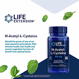 Life Extension N-Acetyl L-Cysteine 600mg - Powerful Antioxidant NAC Supplement For Liver Health and Healthy Glutathione Levels Support - Gluten Free, Non-GMO, Vegetarian - 60 Capsules