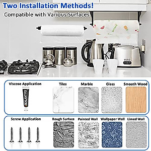 Paper Towel Holder Under Cabinet, Ayybboo Wall Mount Paper Towel Holder, for Kitchen or Bathroom Self-Adhesive or Drill Mounting Paper Roll Holder 13.8in(Black)