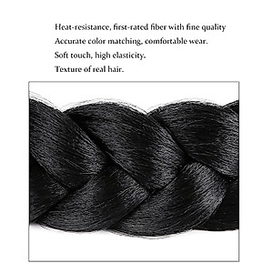STHEJFB Bohemian Braided Headband Oversized Classic Wide Braids Adjustable Elastic Strap Synthetic Wig Headband Women's Braids Beauty Accessories (Black 1B)
