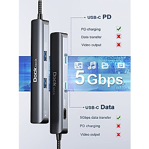 USB C Hub Ethernet,6 in 1 Laptop Docking Station, Dockteck USB C Multiport Adapter with 4K@60Hz HDMI, 100W PD,USB-C Data Port, 1Gbps LAN, 2 USB 3.0 for MacBook Pro/Air, Surface Pro, XPS and More