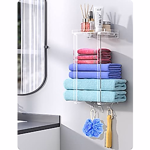 NPPLUS Towel Racks for Bathroom,Acrylic Clear Towel Rack Holder Wall Mounted, Towel Storage Organizer, Bath Towel Holder for Folded Large Towel Washcloths, Small Rolled Towels, Hand Towels