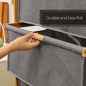 MoNiBloom Bamboo Organizer Clothing Storage Shelf with 4 Part Compartment Sorter Baskets Fabric Removable Clothes Drawers for Bedroom Laundry Living Room, Grey