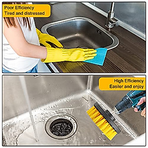 6 Pcs Drill Brush Attachment Power Scrubber Cleaning Kit Multi Purpose Drill Brush Set Drill Scrubber Brush Kit Cleaning Brushes for Drill Bathroom Surfaces Tub Grout Shower Kitchen (Yellow)
