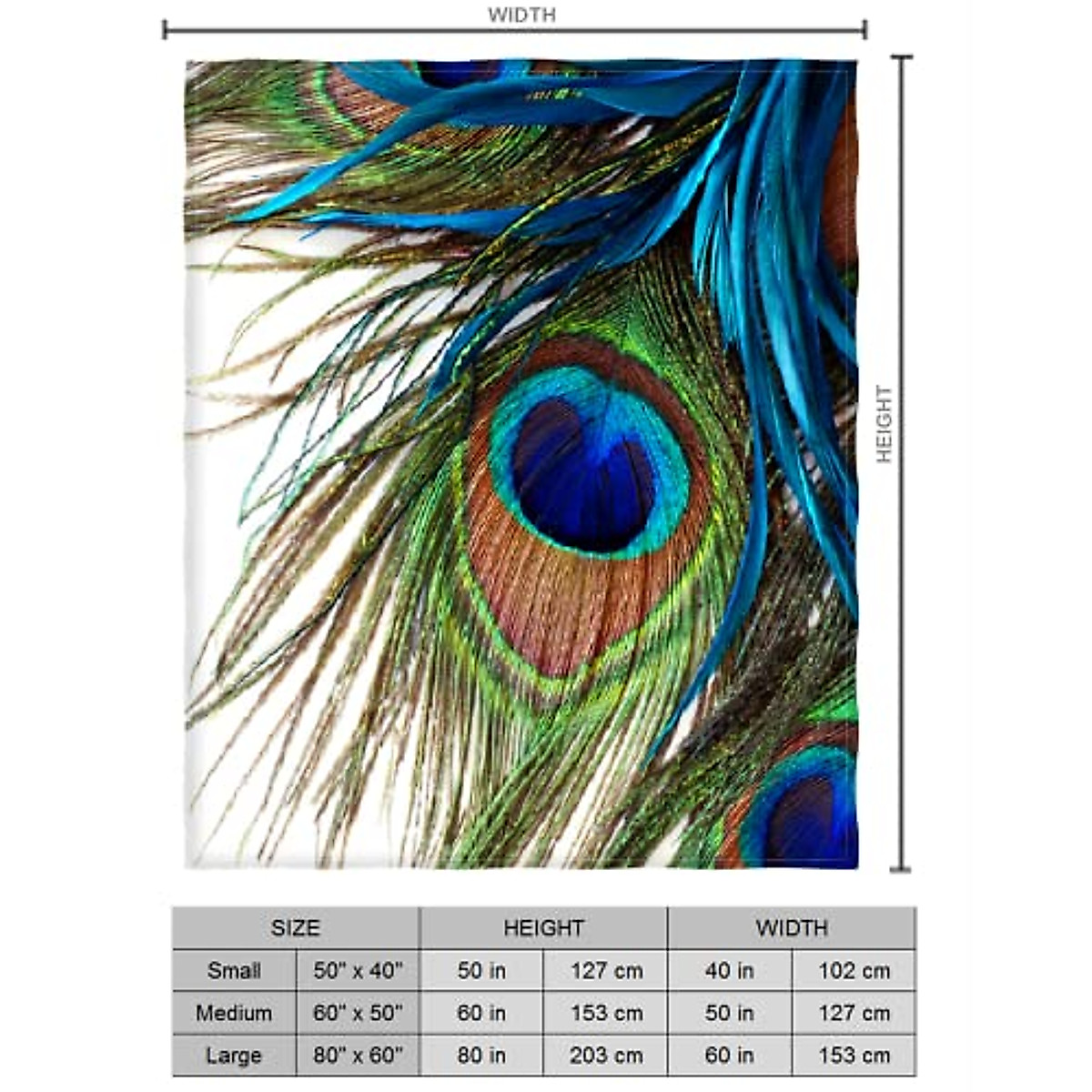 Goodbath Peacock Blanket, Flanel Cozy Plush Velvet Warm Fleece Blanket for Sofa Couch Bed Office Chair, 60 x 50 Inches