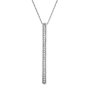 NATALIA DRAKE Thin Vertical Bar 1/7 Cttw Diamond Necklace for Women in Rhodium Plated 925 Sterling Silver