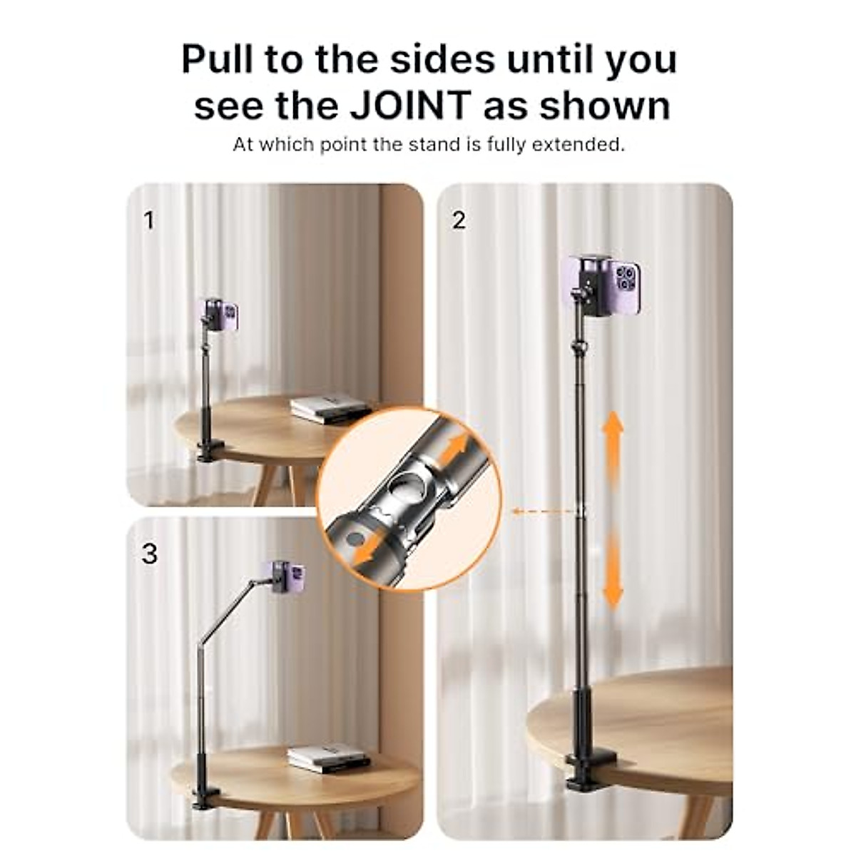 JSAUX Phone Holder for Desk and Bed Compatible with iPhone 15 14 13 12 Overhead Phone Mount Gooseneck Phone Stand Flexible 360 Lazy Long Arm Clamp Clip for Table Bedside [1-Pack, Black]