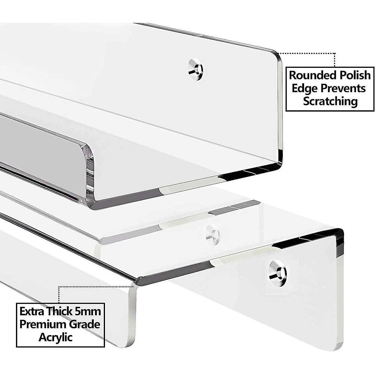 Famyards 24 inch Clear Acrylic Floating Shelves Wall, Bookshelf for Kids, Magazine Rack, Picture Ledge Shelf Storage of Books,Picture,Toys, Vinyl Records and Small Ornaments on Wall, Pack of 4