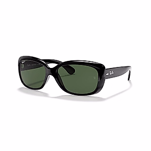 Ray-Ban RB4101 JACKIE OHH 601/58 58M Black/Green Polarized Rectangular Sunglasses For Women + BUNDLE with Designer iWear Care Kit
