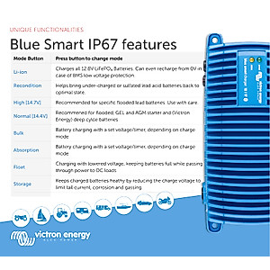 Victron Energy Blue Smart IP67 12-Volt 17 amp 120VAC Battery Charger with NEMA 5-15 Plug (Bluetooth)