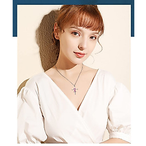 JZMSJF S925 Sterling Silver Faith Pink Ribbon Cross Pendant Necklace Breast Cancer Awareness Jewelry Gifts for Women