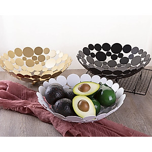 IBWell Decor Metal Fruit Bowl, Modern Kitchen Fruit Basket, Large Round Kitchen Basket, for Fruit, Vegetable, Bread, Candy and Nut - Gold