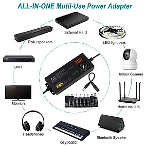 Universal 3V - 24V 1.5A 36W Adjustable DC Power Supply Adapter Speed Control Volt Display with Variable 8 Plugs and 1 Polarity Reverse Cable Cord
