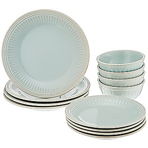 Lenox 870009 French Perle Groove 12-Piece Plate & Bowl Set Blue