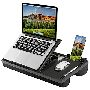 LapGear Ergo Pro Lap Desk with 20 Adjustable Angles, Mouse Pad, and Phone Holder - Black - Fits up to 15.6 Inch Laptops and Most Tablets - Style No. 49408