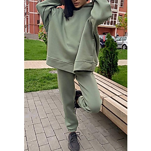 Linsery Sport Hoodie with Jogger Sweatpants Tracksuit Hooded 2 Piece Workout Set Sweatshirt Matching Jogging Suit Green L