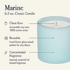 LAFCO New York Classic Candle, Marine - 6.5 oz - 50-Hour Burn Time - Reusable, Hand Blown Glass Vessel - Made in The USA