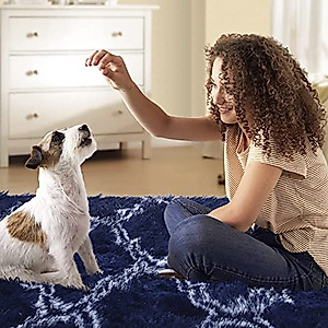 4X6 Feet Navy Blue Soft Area Rug for Bedroom Living Room Furry Big Plush Fuzzy Rugs Luxury Fluffy Rug for Girls Boys Kids Room Shaggy Carpet (4X6 Feet, Navy Blue/White)