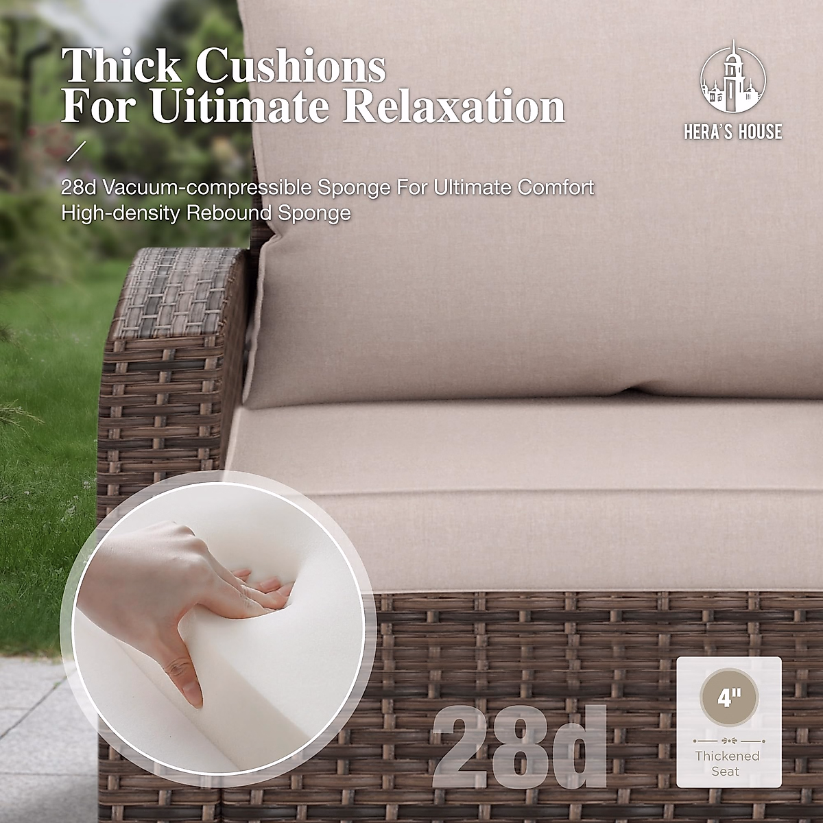 HERA'S HOUSE Patio Furniture Set of 2, Wicker Rattan Dining Chairs with 4" Cushions, Outdoor Furniture for Backyard Porch(Brown/Beige)