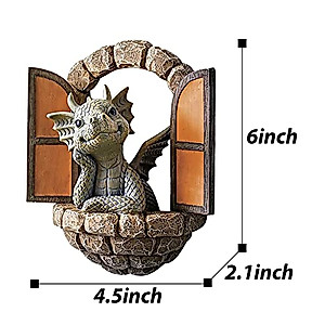 Courtyard Dragon Carving Ornament Dragon Gate Statue Resin Garden Dragon Statue Dragon Meditating by The Window Garden Dragon Sculpture Decorative Dragon (Happy Dragon No. 1)