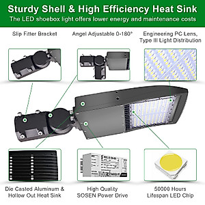 OSTEK 480V 150W LED Shoebox Street Lights LED Parking Lot Pole Lighting 21000LM Waterproof Outdoor Commercial Area Road Lighting 5000K DLC UL