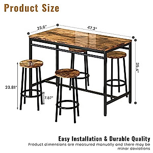 Recaceik Dining Table Sets for 4 Bar Table and Chairs Set Industrial Outdoor Table w/ 4 Stools for Home, Farmhouse, Restaurant, Cafe, Kitchen, Dining Room, Breakfast Nook, Small Space