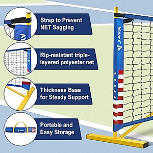 JAYA Pickleball Nets Portable Outdoor, 22FT Regulation Size Pickleball Net with Carrying Bag for Driveway Backyards Golden Yellow with Flag Blue