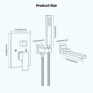 gotonovo Matte Black Wall Mount Bathtub Faucet with Hand Held Sprayer and Swivel Tub Filler Single Handle Bathroom Shower System Mixer For Tub Rough-In Valve Included Dual Functions