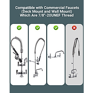 Phivan Commercial Faucet Parts 38" Commercial Sink Faucet Sprayer Hose Stainless Steel Pre-rinse Sprayer Hose Replacement Kit for Most Commercial Dish Spray Flexible Hose Restaurant Industrial Kitchen