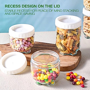 Hoa Kinh Glass Food Storage Jars with Lids, 20oz 6Pack Leak Proof Small Stackable Glass Jars Kitchen Canisters for Overnight Oats, Cereal, Clear Empty Glass Jars with Lids for Kitchen(White 6Pack)