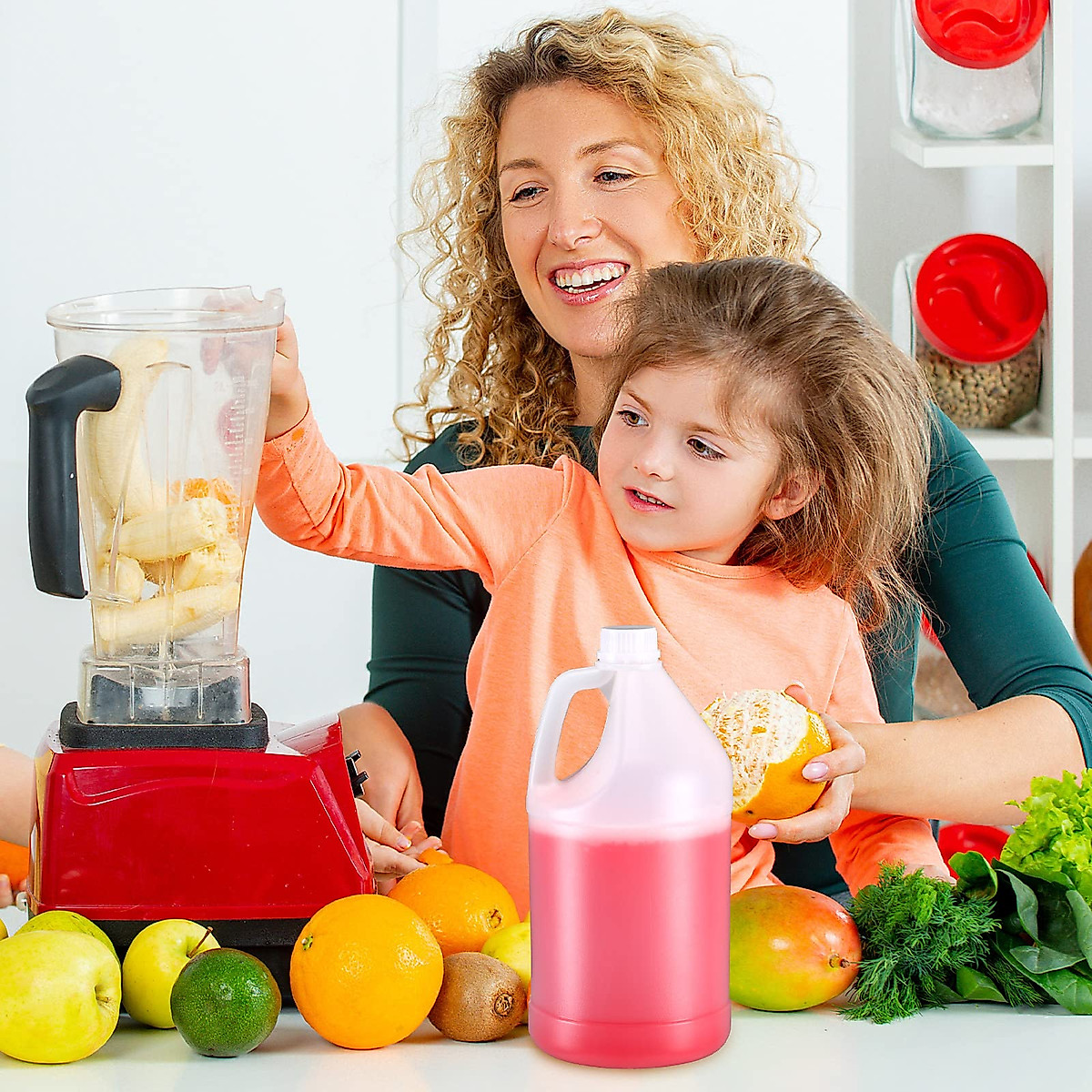 Hoolerry 8 Packs 1 Gallon Plastic Jug with Lids BPA Free Reusable Round Clear Plastic Jug with Cap Heavy Duty HDPE Containers with Pump Dispenser for Sauces Soaps Detergents Liquids Storage