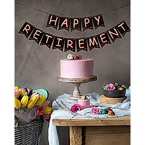 Retirement Party Decorations for Women Black Rose Gold Happy Retirement Banner and Swirls with Rose Gold Confetti Balloons Kit for Female Retirement Decor