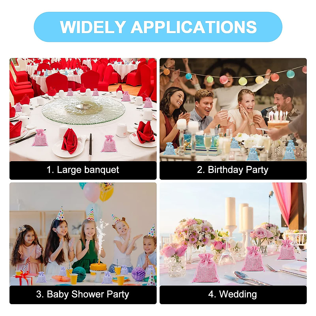 BeiLeiNiceHK 30pcs Small Burlap Bags With Drawstring, Gift Pouches,Drawstring Burlap Bags,Jewelry Bag,Small Gift Bags,Christmas Bags 6 Colors