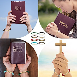 Sureio 8 pcs Christian Bracelets Bible Verse Jewelry Religious Gift for Women Men Prayer Beaded Bracelet Inspirational Cuff Natural Tiger Eye Lava Stone Stretch Strand Bangle